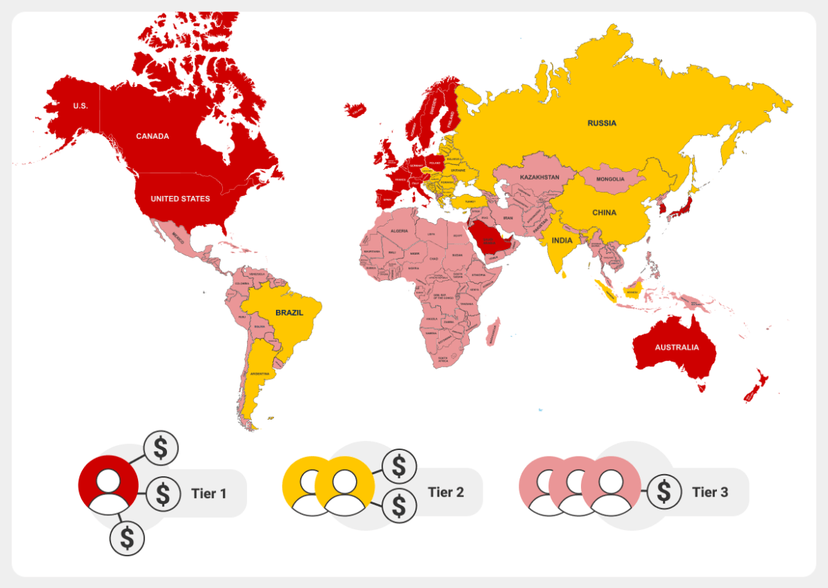 Tier 1, 2, 3 Countries List 2026: GEOs Ranked by CPM Rate